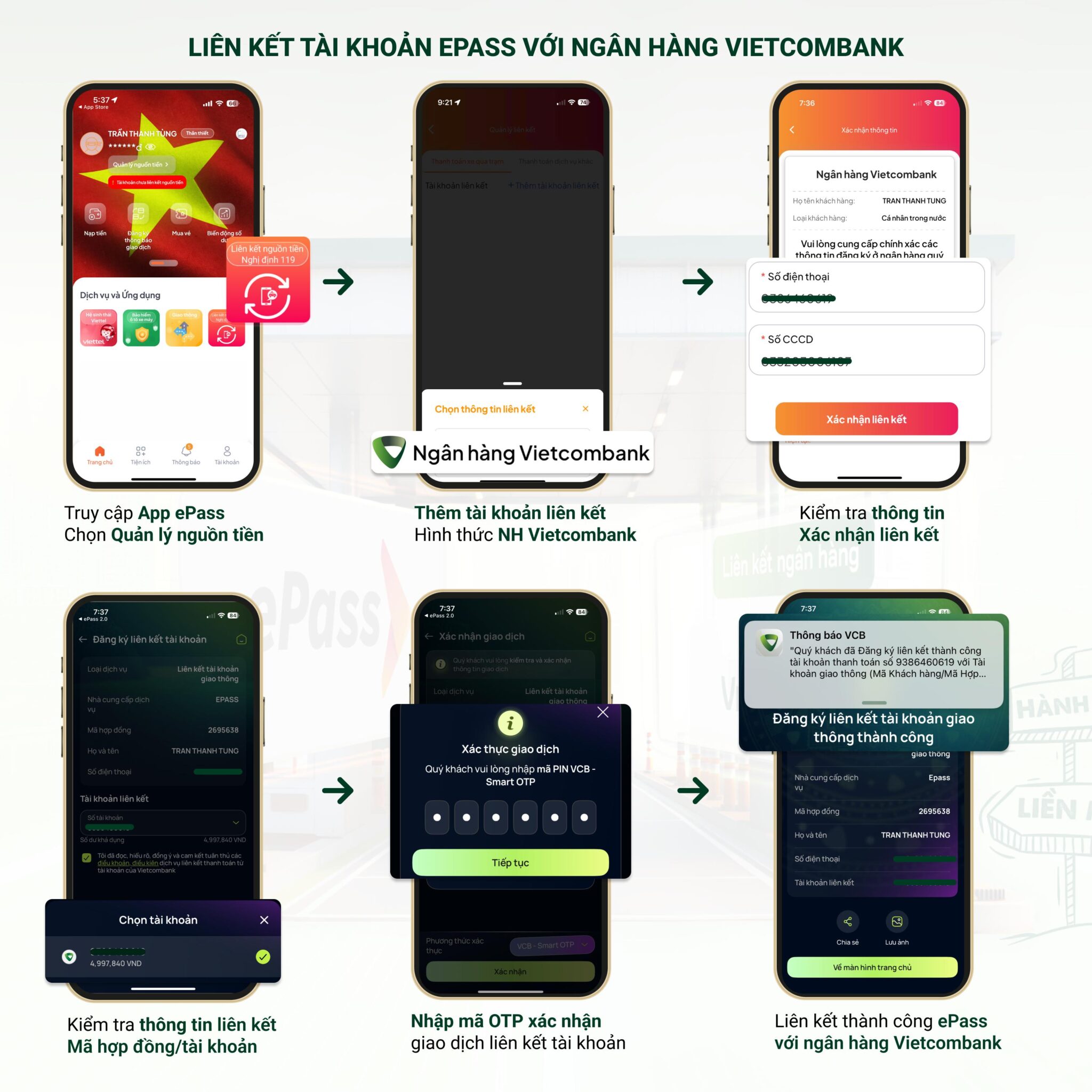 Hướng dẫn liên kết tài khoản ePass với Vietcombank – Chuyển đổi tài khoản giao thông theo Nghị ...